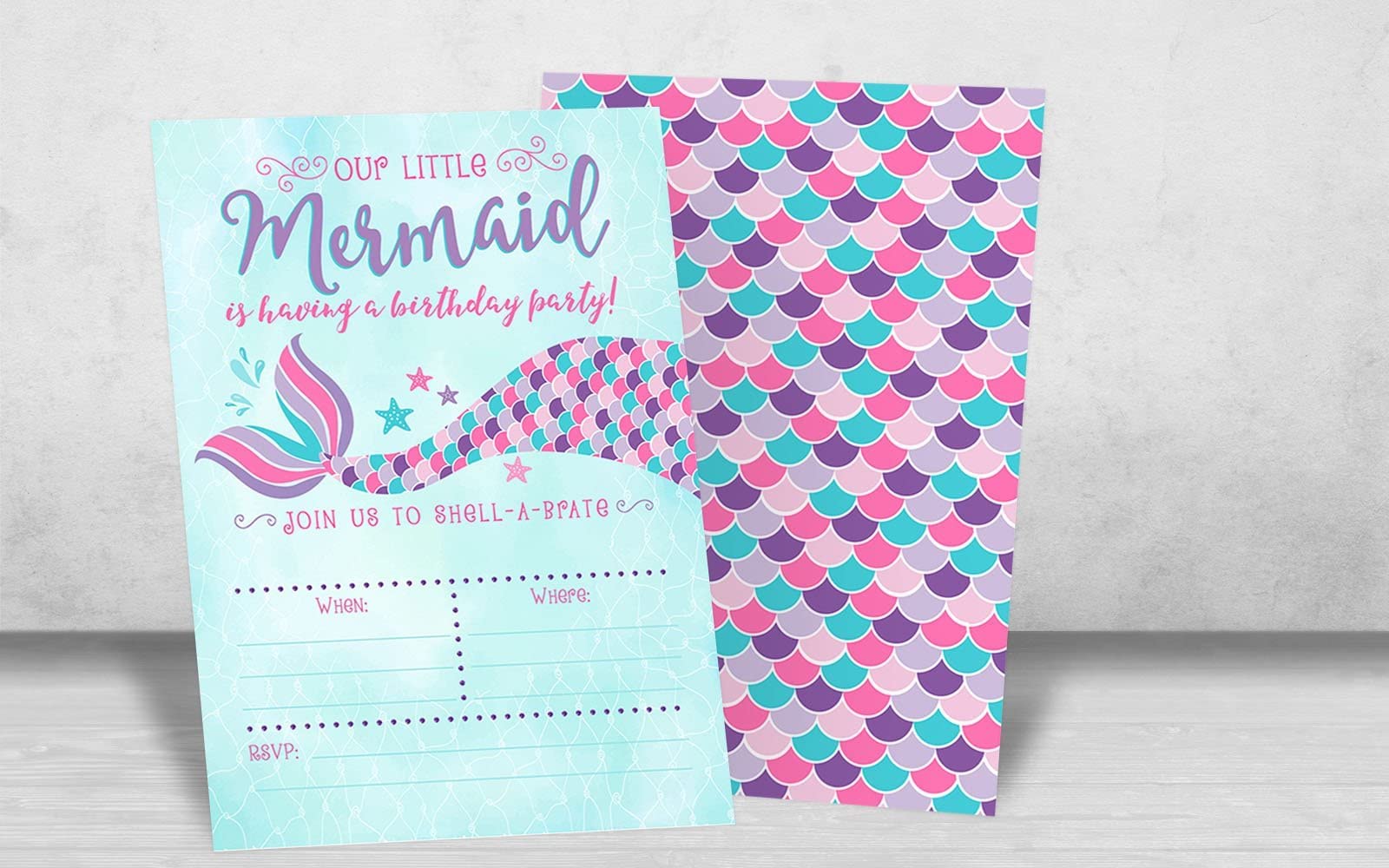 Your Main Event Prints Mermaid Birthday Invitations - Pink and Purple - 20 Fill-In Mermaid Party Invitations - Envelopes Not Included