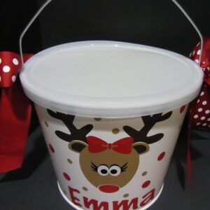 Personalized 5 quart Christmas pail or gift bucket- reindeer design