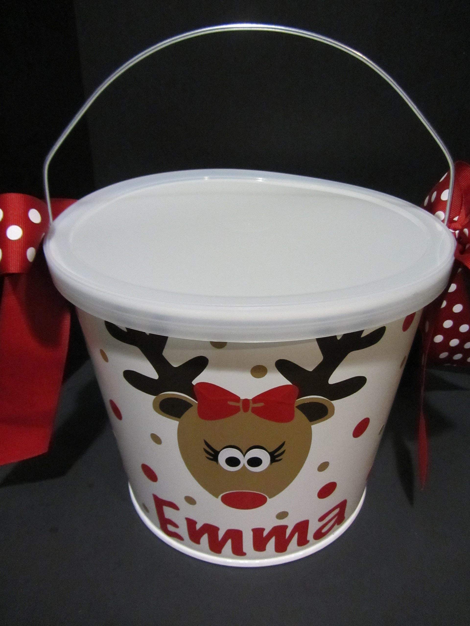 Personalized 5 quart Christmas pail or gift bucket- reindeer design