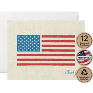 twigs paper - american flag thank you cards - blank patriotic stationary cards w/envelopes - greeting card for veteran's day, memorial day, 4th of july & more - made in usa - 5.5" x 4.25" (set of 12)