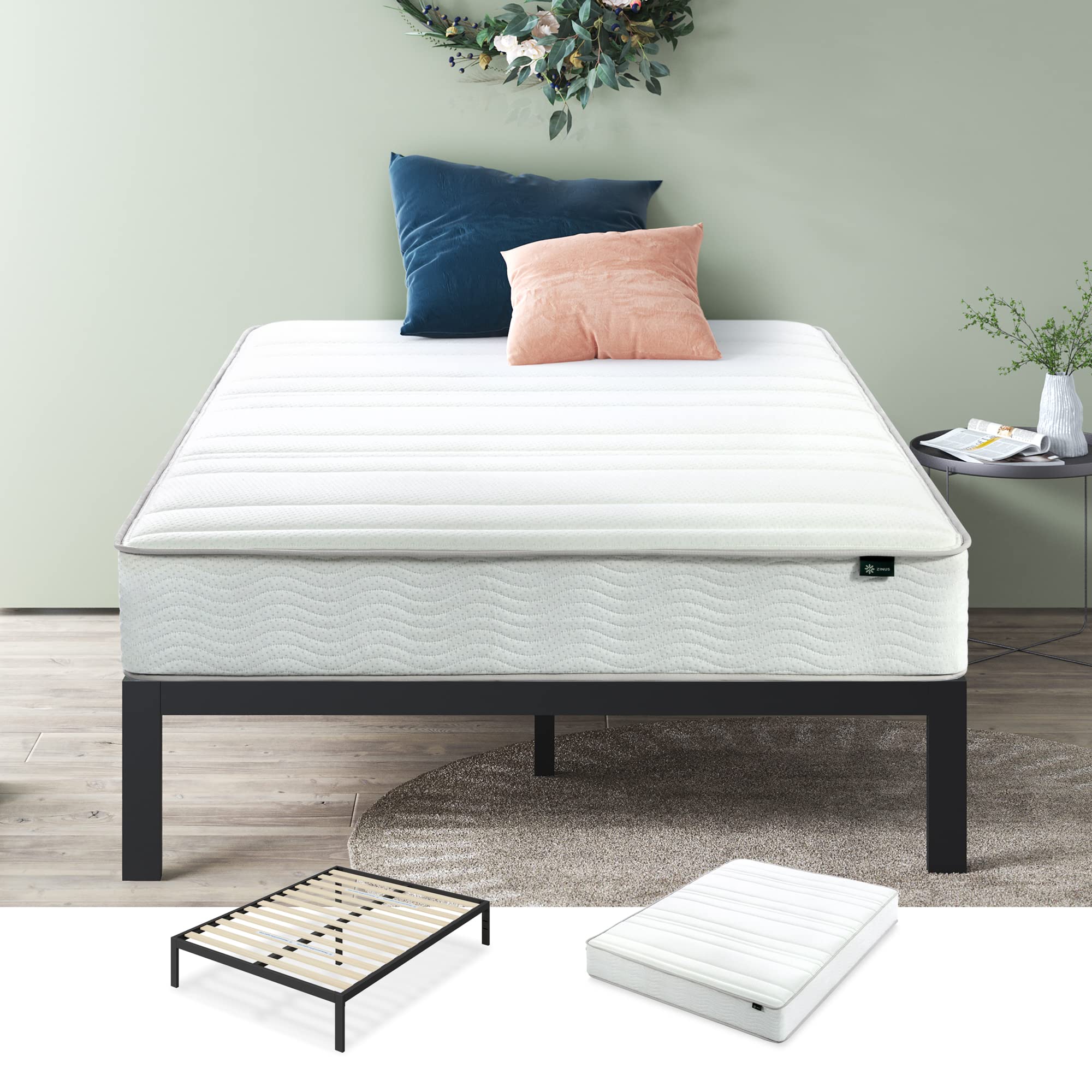 ZINUS 10 Inch Foam and Spring Mattress and Mia Platform Bed Frame Set / Bed and Mattress Set / No Box Spring Needed / Mattress in a Box, Full