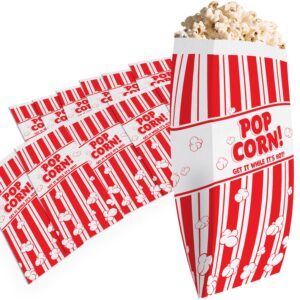 retro, grease resistant popcorn bags 50 pack. single serving 1oz paper sleeves in nostalgic red/white design movie theme party and old fashioned carnivals & fundraisers old school supplies