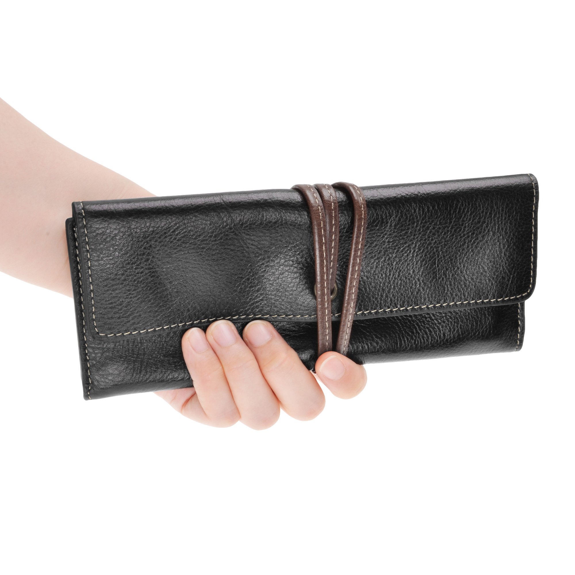 ZLYC Handmade Leather Pencil Case Soft Roll Bag Stationery Gift for Student, Black, One Size, Retro