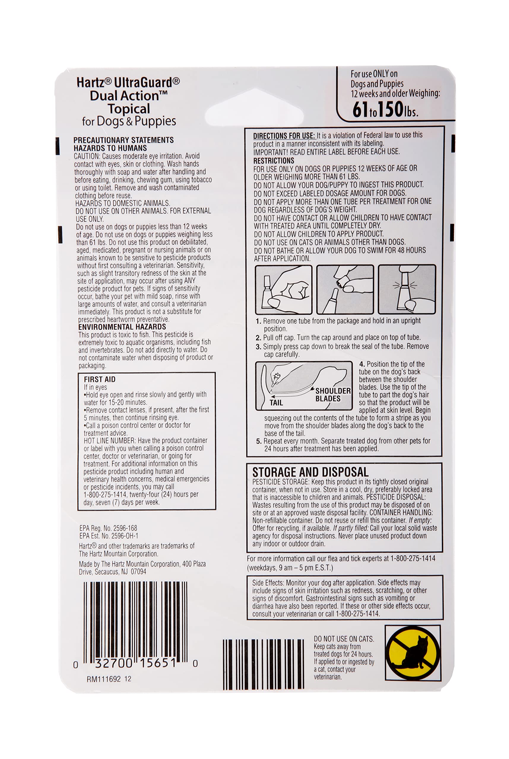 Hartz UltraGuard Dual Action Topical Flea & Tick Treatment for Dogs and Puppies - 61-150lbs, 3 Monthly Treatments