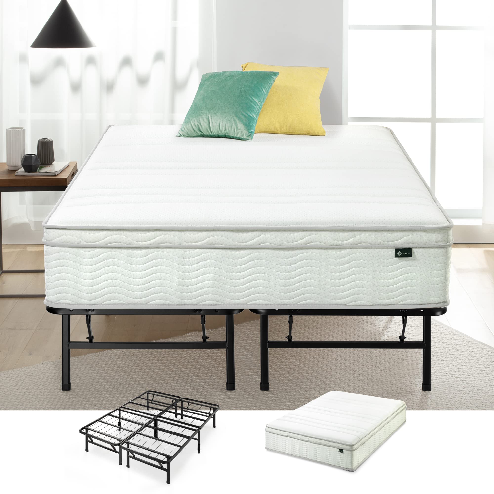 ZINUS 12 Inch Foam and Spring Mattress and SmartBase Metal Mattress Foundation Set / Bed and Mattress Set / No Box Spring Needed / Mattress in a Box, Full