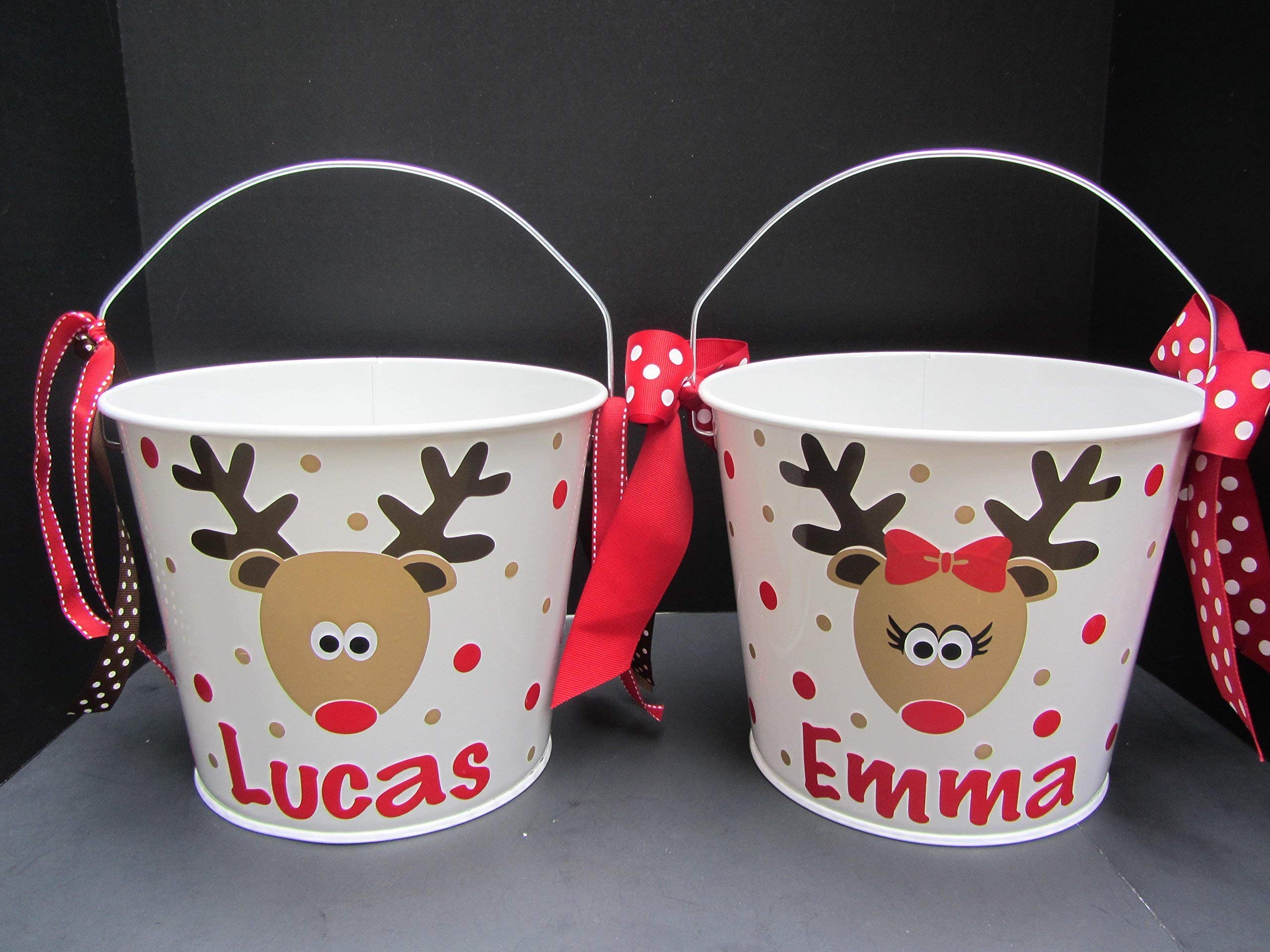 Personalized 5 quart Christmas pail or gift bucket- reindeer design