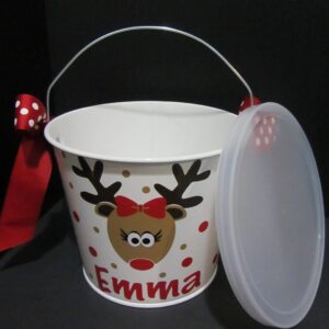 Personalized 5 quart Christmas pail or gift bucket- reindeer design