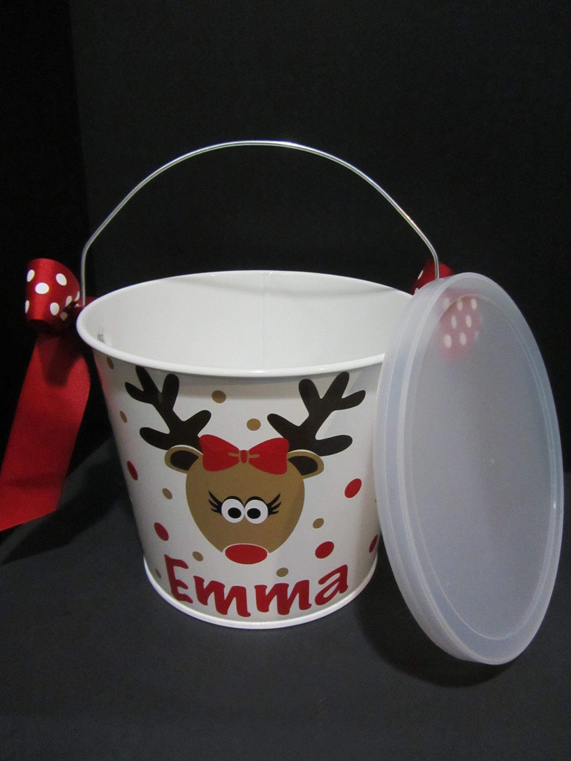 Personalized 5 quart Christmas pail or gift bucket- reindeer design