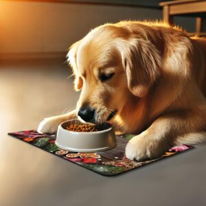 Ambesonne Pet Mat for Food and Water, Rectangle Non-Slip Rubber Mat for Dogs and Cats, Christmas Frame with Spices Biscuits Elements on Table Art Print, Dark Cocoa