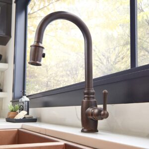 Danze D455557BR Opulence Single Handle Pull-Down Kitchen Faucet with SnapBack Retraction, Tumbled Bronze