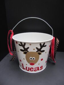 personalized 5 quart christmas pail or gift bucket- reindeer design