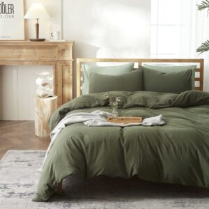 otob cozy jersey knit cotton duvet cover 3 piece aesthetic bedding set king size jersey comforter cover knit set for women men bed, peach color