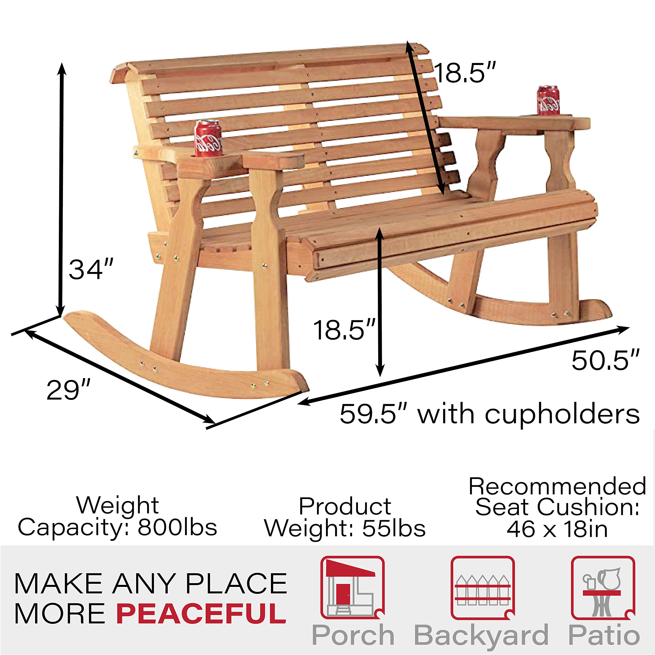 Amish Casual Heavy Duty 800 Lb Roll Back Pressure Treated Double Rocker with Cupholders (Cedar Stain)