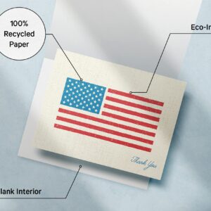 Twigs Paper - American Flag Thank You Cards - Blank Patriotic Stationary Cards w/Envelopes - Greeting Card for Veteran's Day, Memorial Day, 4th of July & More - Made In USA - 5.5" x 4.25" (Set of 12)