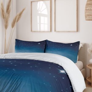 Ambesonne Night Duvet Cover Set, Ombre Inspired Sky Vibrant Stars Universe Astronomy Exploration, Decorative 2 Piece Bedding Set with 1 Pillow Sham, Twin Size, Pale Blue Dark Blue