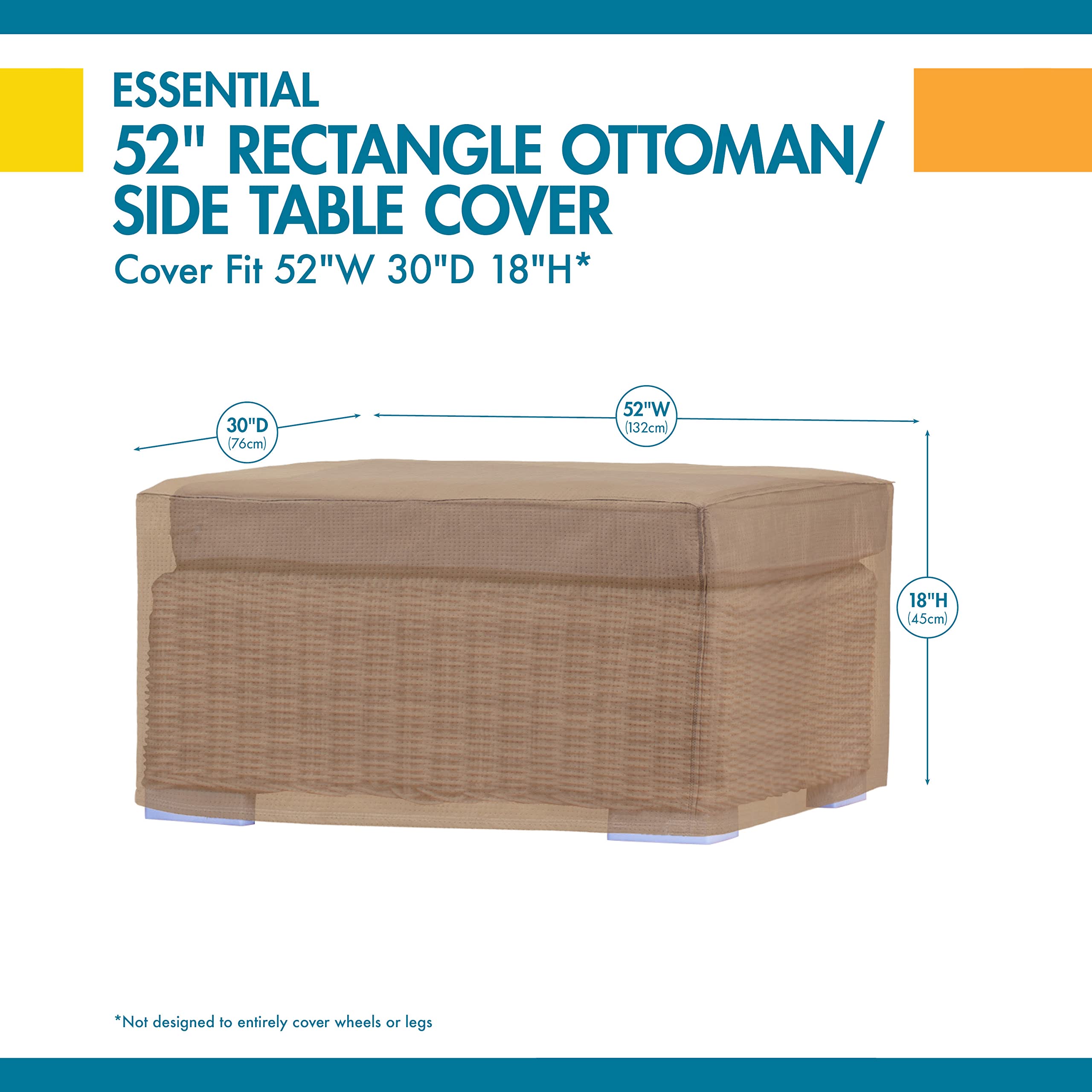 Duck Covers Essential Water-Resistant 52 Inch Rectangular Ottoman/Side Table Cover, Outdoor Ottoman Cover