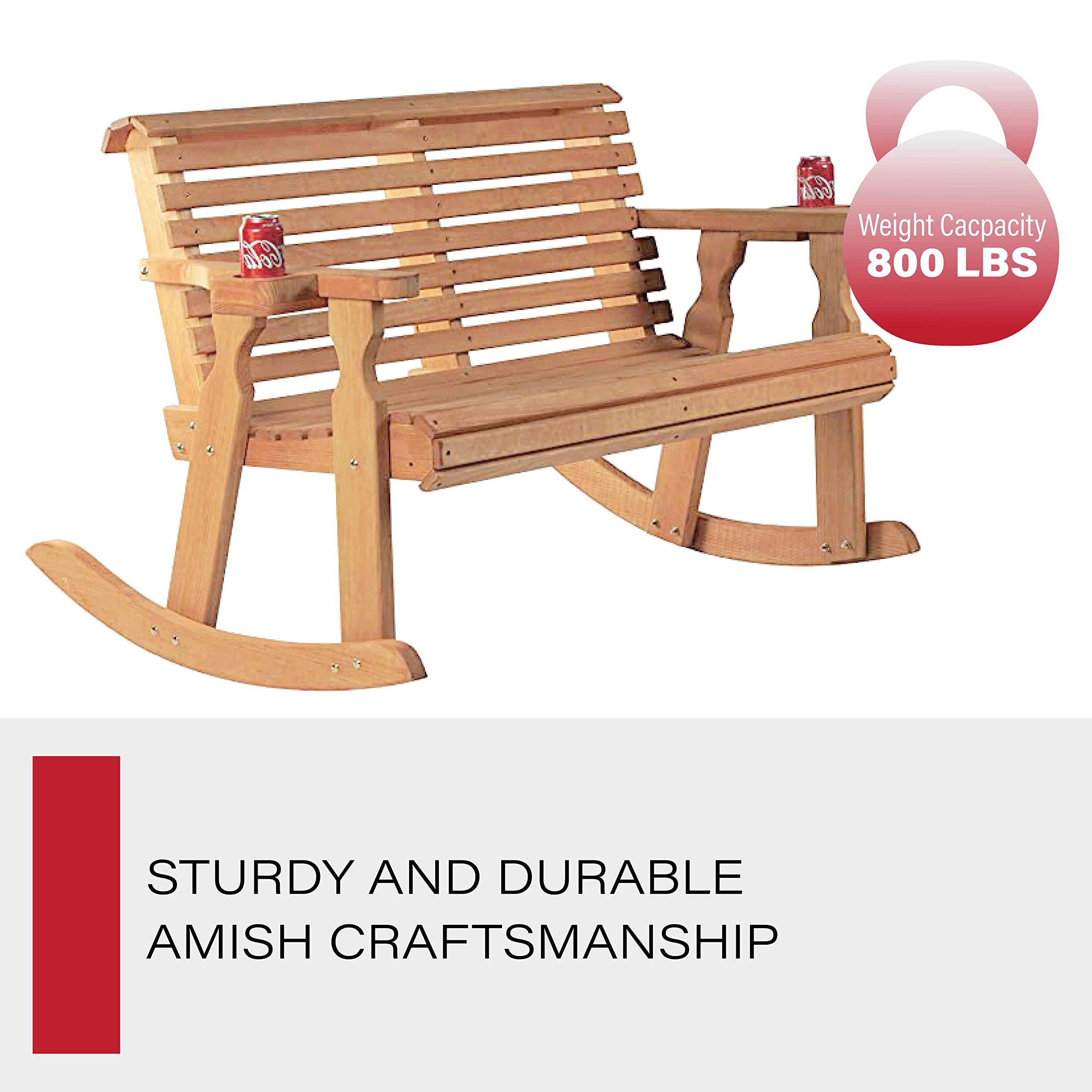 Amish Casual Heavy Duty 800 Lb Roll Back Pressure Treated Double Rocker with Cupholders (Cedar Stain)