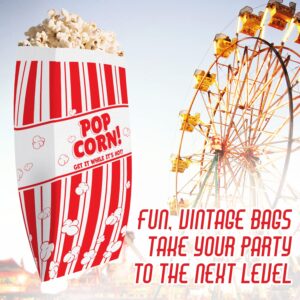 Retro, Grease Resistant Popcorn Bags 50 Pack. Single Serving 1oz Paper Sleeves in Nostalgic Red/White Design Movie Theme Party and Old Fashioned Carnivals & Fundraisers Old School Supplies