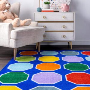 nuLOOM Kecia Octagons Printed Kids Area Rug, 3' 3" x 5', Blue