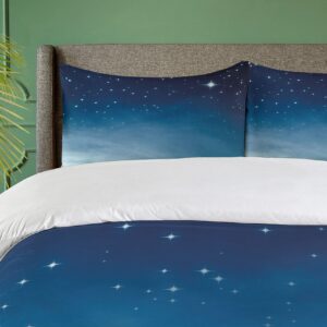 Ambesonne Night Duvet Cover Set, Ombre Inspired Sky Vibrant Stars Universe Astronomy Exploration, Decorative 2 Piece Bedding Set with 1 Pillow Sham, Twin Size, Pale Blue Dark Blue