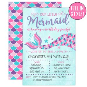 Your Main Event Prints Mermaid Birthday Invitations - Pink and Purple - 20 Fill-In Mermaid Party Invitations - Envelopes Not Included