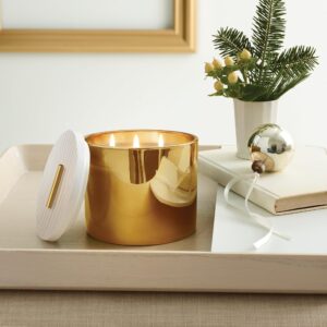 Thymes Frasier Fir Gilded Gold 3-Wick Candle - Scented Candle with a Crisp Just-Cut Forest Fragrance - Luxury Home Fragrance - Elegant Holiday Candle - Gold Jar Candle (17 oz)