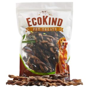 ecokind pet treats - braided bully sticks for dogs - all natural dog chew stick variety pack - healthy, odor free, safe & delicious puppy dental chews - no preservatives - 6" 1 lb bag