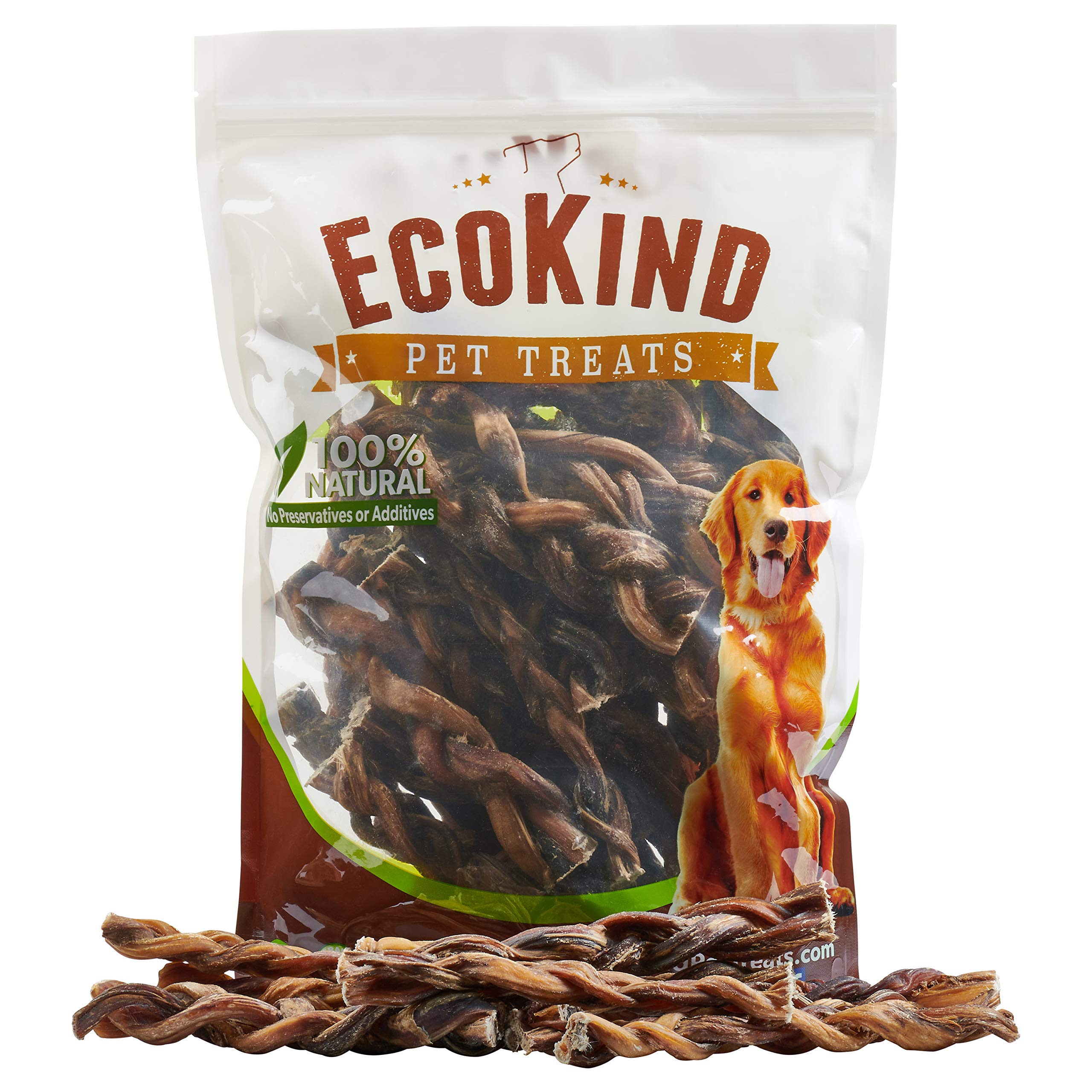 EcoKind Pet Treats - Braided Bully Sticks For Dogs - All Natural Dog Chew Stick Variety Pack - Healthy, Odor Free, Safe & Delicious Puppy Dental Chews - No Preservatives - 6" 1 lb Bag