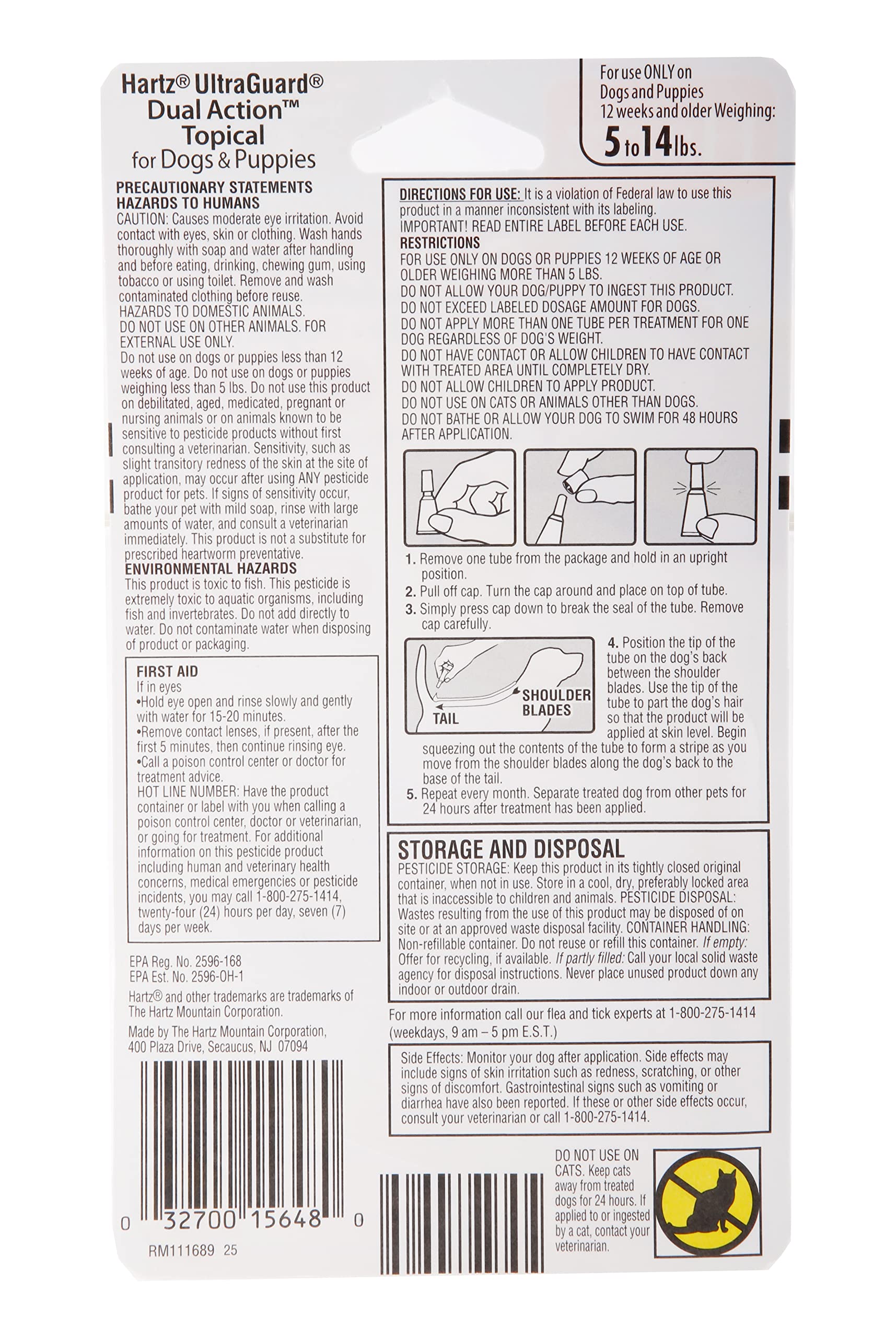 Hartz UltraGuard Dual Action Flea & Tick Topical Dog Treatment and Flea and Tick Prevention, 3 Months, 5-14 Pound Dogs(pack of 3)