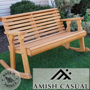 Amish Casual Heavy Duty 800 Lb Roll Back Pressure Treated Double Rocker with Cupholders (Cedar Stain)