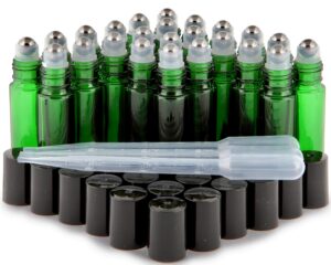 vivaplex, 24, green, 10 ml glass roll-on bottles with stainless steel roller balls - 3-3 ml droppers included