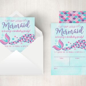 Your Main Event Prints Mermaid Birthday Invitations - Pink and Purple - 20 Fill-In Mermaid Party Invitations - Envelopes Not Included