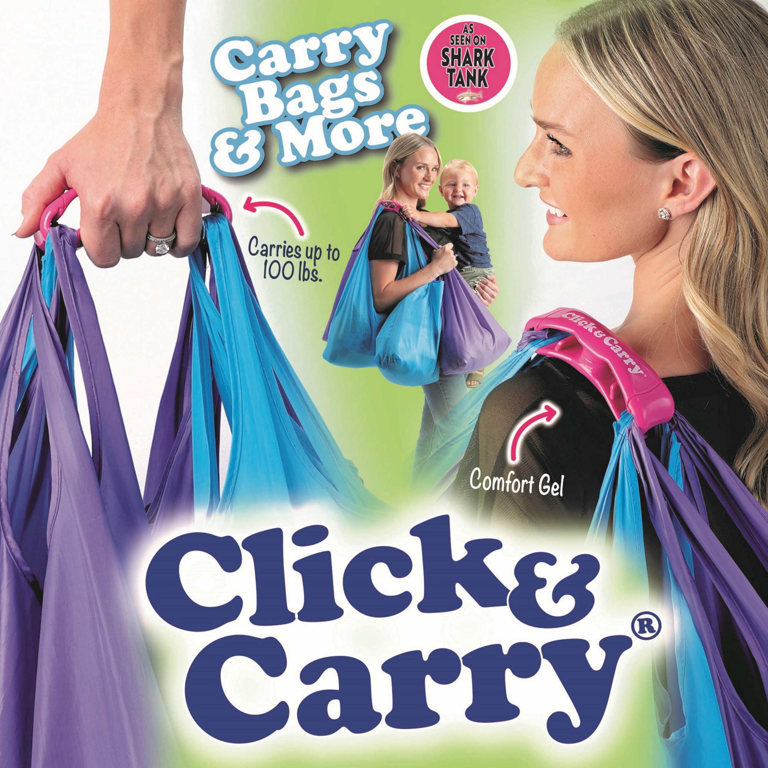 Click & Carry Grocery Bag Carrier - Plastic Bag Organizer and Holder for Easy Shopping - As Seen on Shark Tank - Comfortable Gel Padding Bags Handle, Hands-Free Design for Groceries, Paint Can Carrier