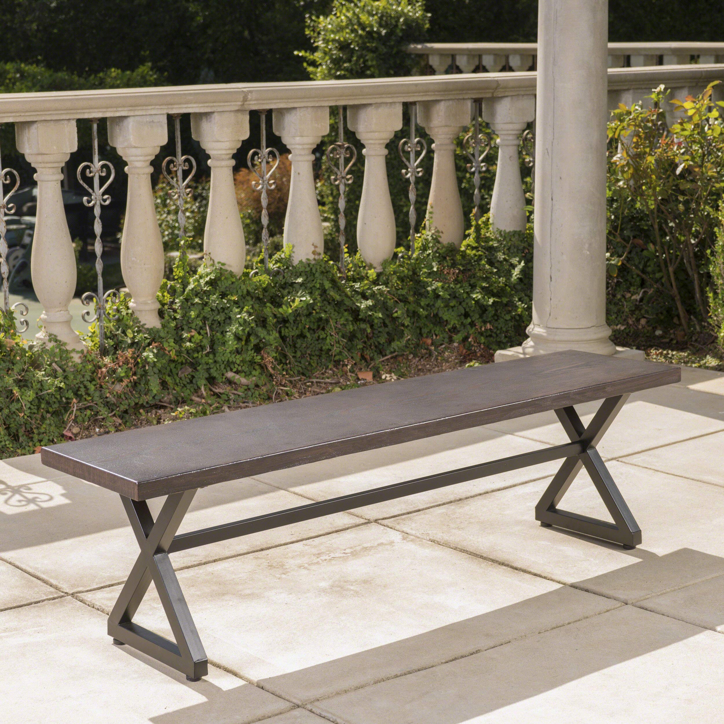 Christopher Knight Home Rolando Outdoor Aluminum Dining Bench with Steel Frame, Brown / Black