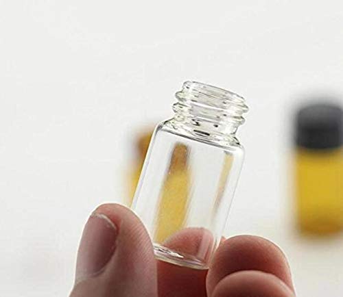 24PCS 2ml /2G Mini Small Ounce Clear Glass Bottle Container Jar Vial Pot for Chemistry Lab Essential Oil Smaple Liquid Water Cosmetic Makeup Storage Bottle with Orifice Reducer (White Cap)