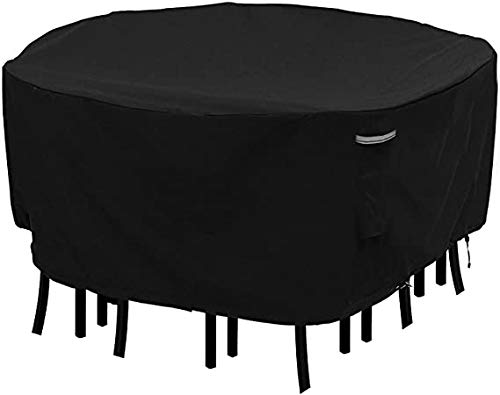 RosieLily Outdoor Table Cover Round, Patio Table Chair Set Covers Waterproof, Heavy Duty Outdoor Dining Table Covers, Patio Furniture Covers (70" Dx23.6 H, 1 Pack, Black)