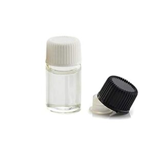 24PCS 2ml /2G Mini Small Ounce Clear Glass Bottle Container Jar Vial Pot for Chemistry Lab Essential Oil Smaple Liquid Water Cosmetic Makeup Storage Bottle with Orifice Reducer (White Cap)