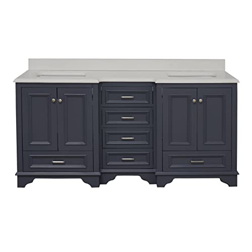 Kitchen Bath Collection Nantucket 72-inch Double Bathroom Vanity (Quartz/Marine Gray): Includes Marine Gray Cabinet with Stunning Quartz Countertop and White Ceramic Sinks