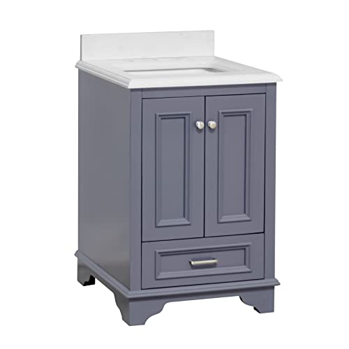 Nantucket 24-inch Bathroom Vanity (Quartz/Marine Gray): Includes Marine Gray Cabinet with Stunning Quartz Countertop and White Ceramic Sink