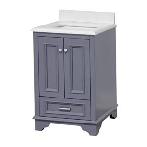 Nantucket 24-inch Bathroom Vanity (Quartz/Marine Gray): Includes Marine Gray Cabinet with Stunning Quartz Countertop and White Ceramic Sink