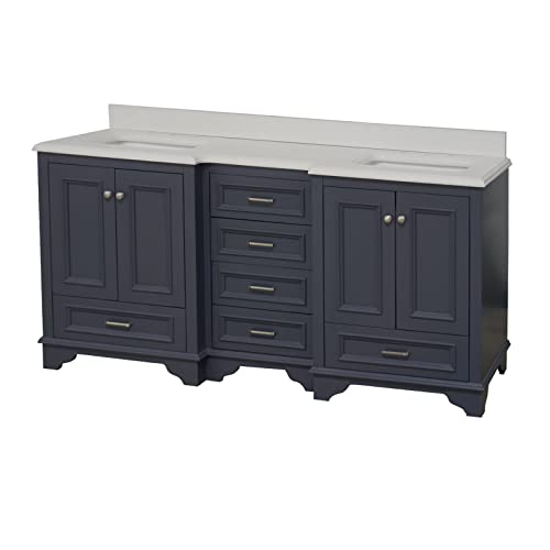 Kitchen Bath Collection Nantucket 72-inch Double Bathroom Vanity (Quartz/Marine Gray): Includes Marine Gray Cabinet with Stunning Quartz Countertop and White Ceramic Sinks