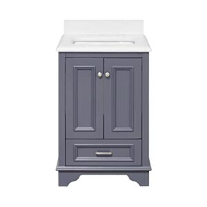 Nantucket 24-inch Bathroom Vanity (Quartz/Marine Gray): Includes Marine Gray Cabinet with Stunning Quartz Countertop and White Ceramic Sink