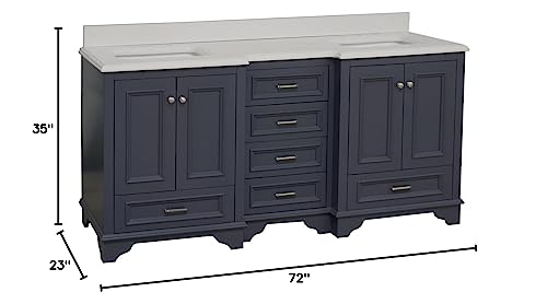 Kitchen Bath Collection Nantucket 72-inch Double Bathroom Vanity (Quartz/Marine Gray): Includes Marine Gray Cabinet with Stunning Quartz Countertop and White Ceramic Sinks