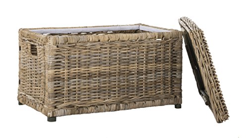 happimess HPM9002B Elijah 30" Wicker Storage Trunk, Collapsible for flat storage, Rattan-Kubusoft Gray, Coastal for Office, Dorm Room-LivingRoom, Bedroom, Dining Room, Natural