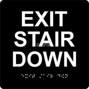 ada exit stair down, 6'x6', braille grade ii,tactile letters, 3m double sided tape (black)