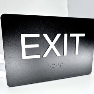 ADA Exit Sign, 6"x4", Braille Grade II + 3M Double Sided Tape (Black)