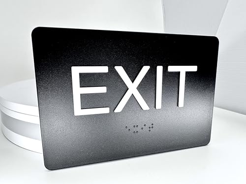 ADA Exit Sign, 6"x4", Braille Grade II + 3M Double Sided Tape (Black)