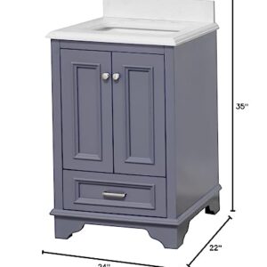 Nantucket 24-inch Bathroom Vanity (Quartz/Marine Gray): Includes Marine Gray Cabinet with Stunning Quartz Countertop and White Ceramic Sink