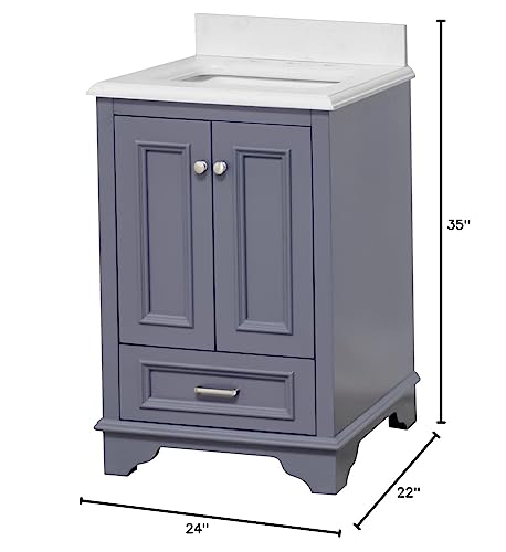 Nantucket 24-inch Bathroom Vanity (Quartz/Marine Gray): Includes Marine Gray Cabinet with Stunning Quartz Countertop and White Ceramic Sink