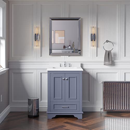 Nantucket 24-inch Bathroom Vanity (Quartz/Marine Gray): Includes Marine Gray Cabinet with Stunning Quartz Countertop and White Ceramic Sink